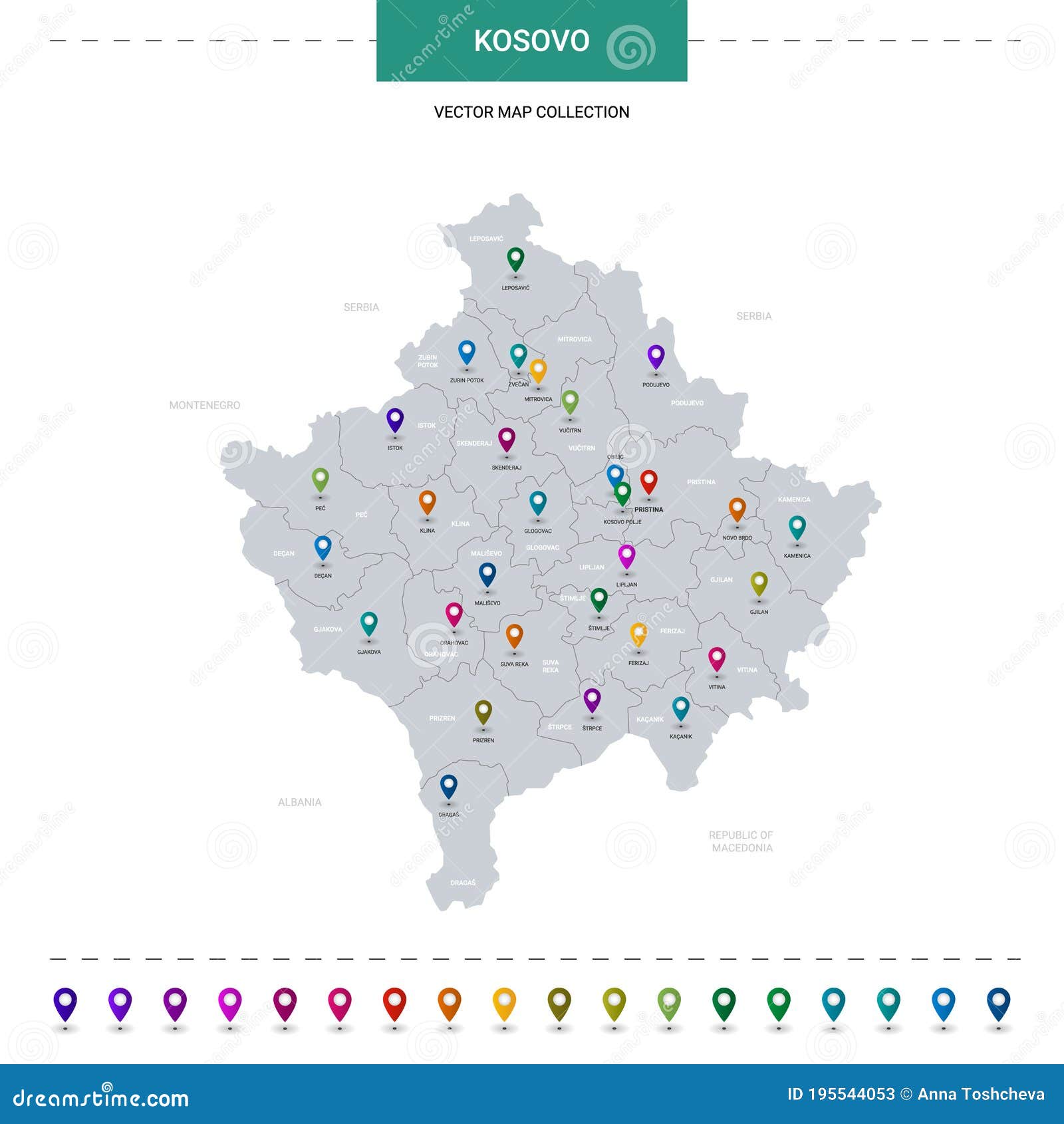 Kosovo Map with Location Pointer Marks. Stock Vector - Illustration of ...