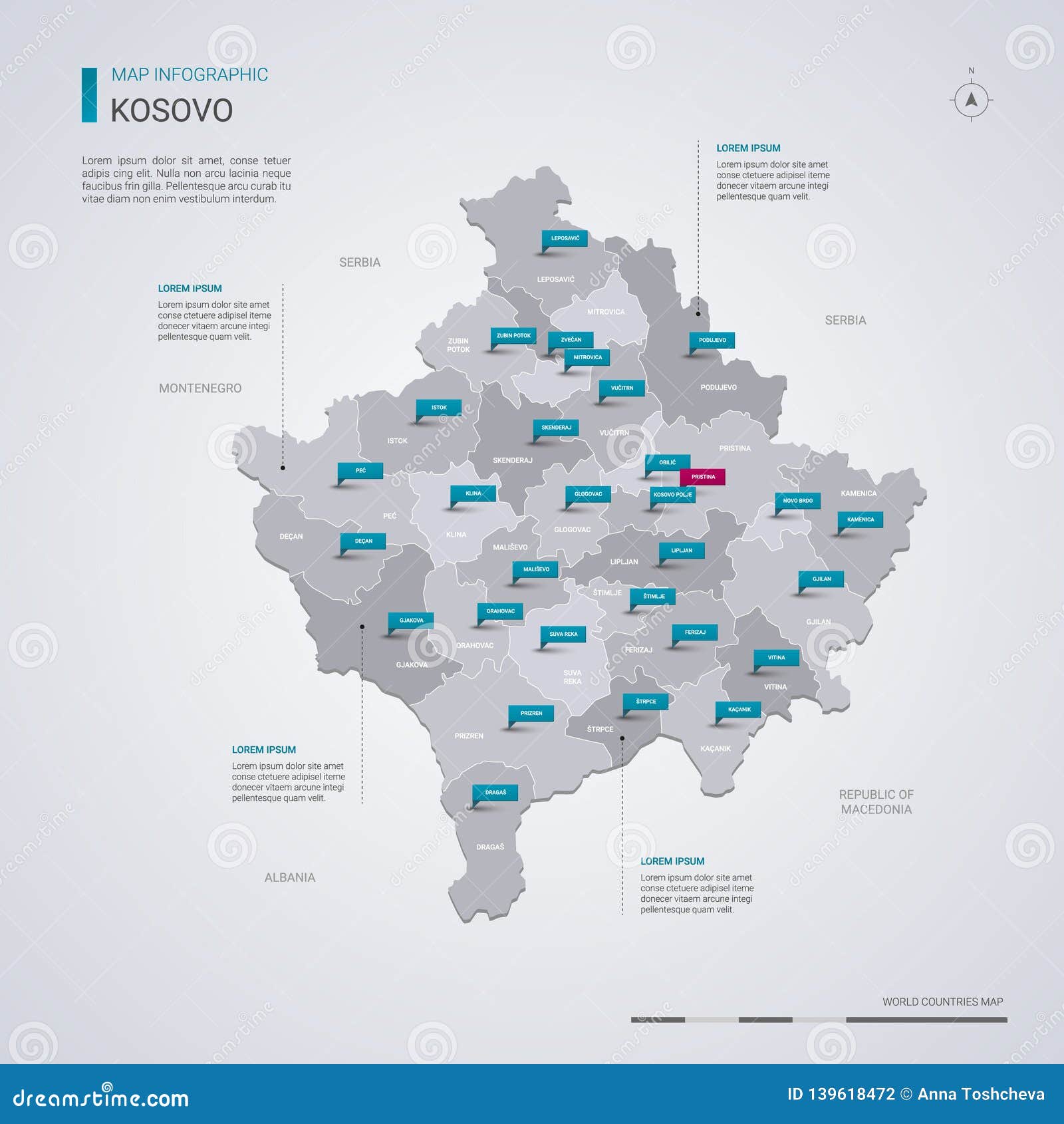 Kosovo Vector Map with Infographic Elements, Pointer Marks Stock Vector ...