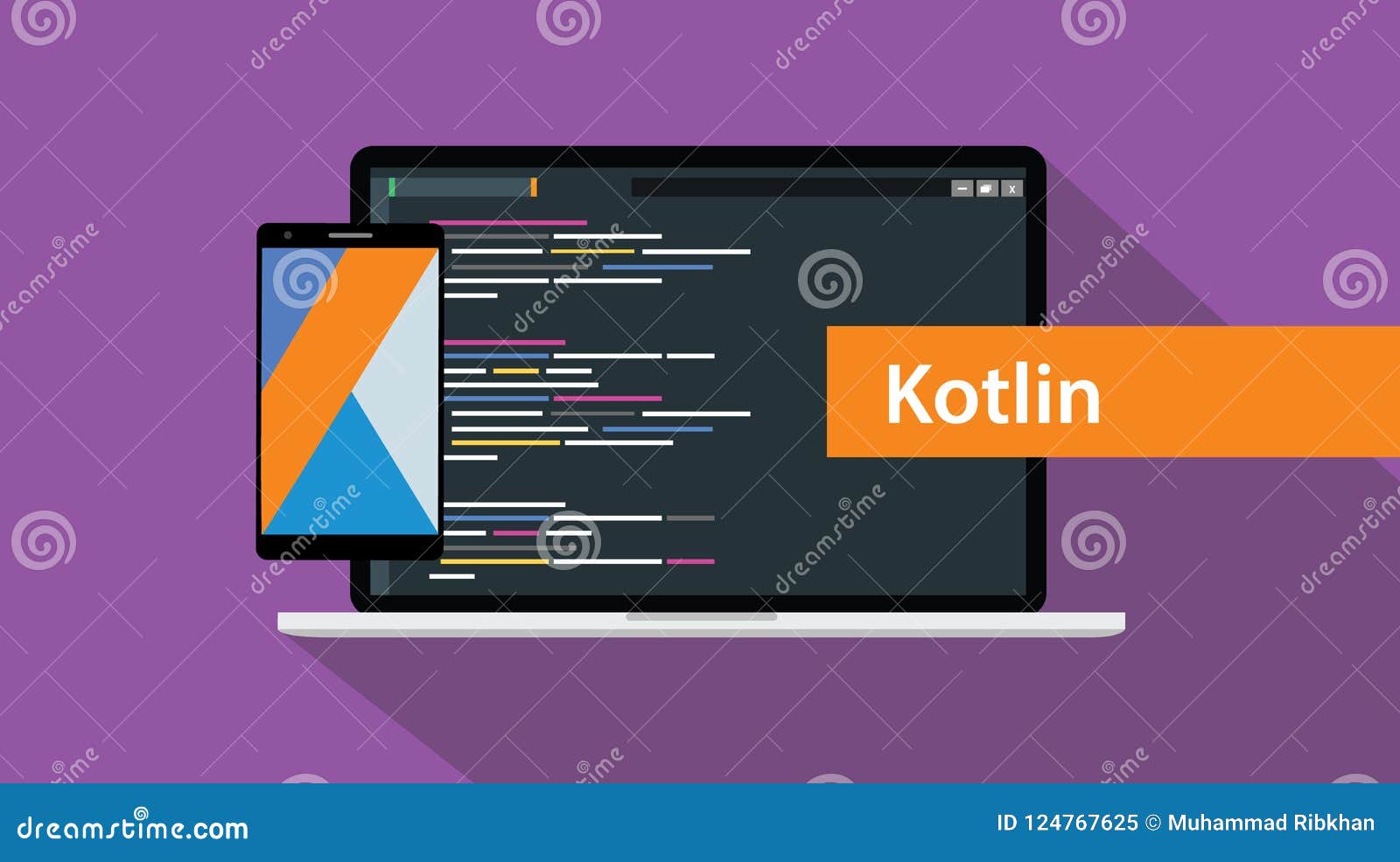 Kotlin Mobile Application Programming Language Coding Software Technology Stock Illustration