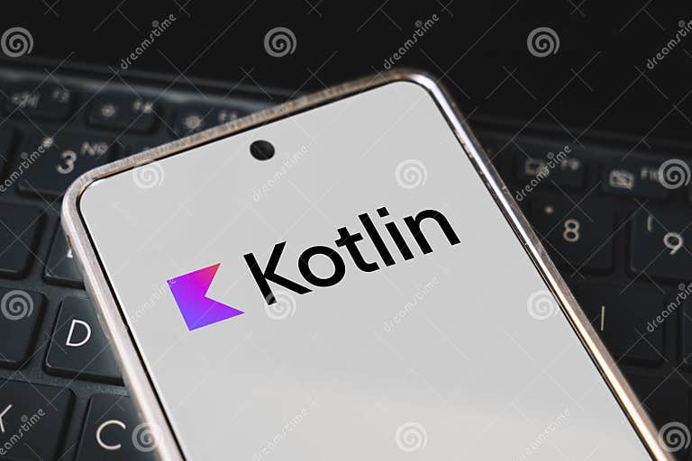 Kotlin Programming Language for Mobile Development, Concept. Smartphone ...