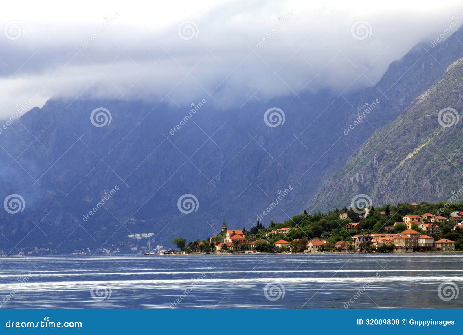 Kotor - lake and mountains stock photo. Image of coastline - 32009800