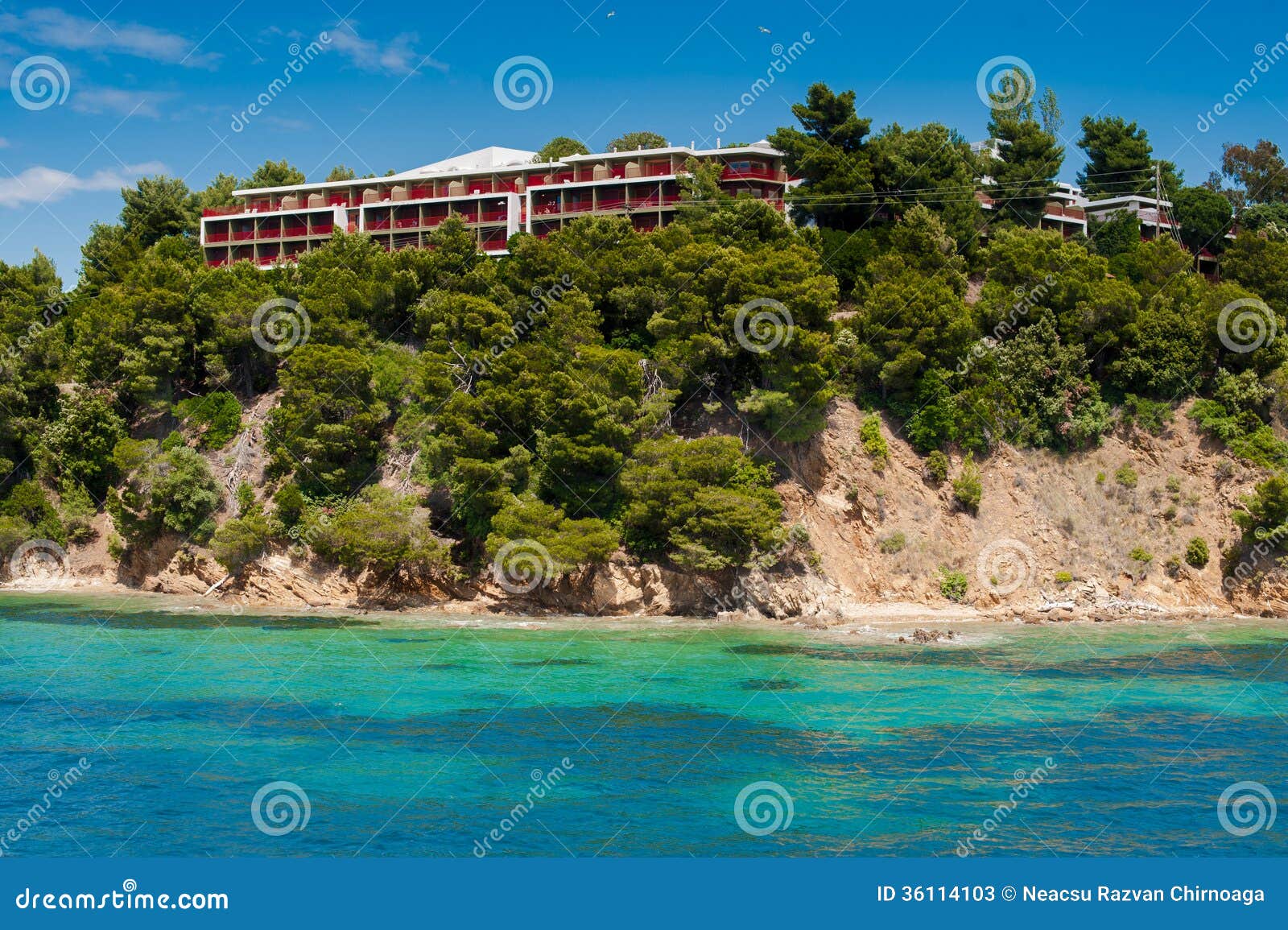 Koukounaries beach, Greece stock image. Image of pine - 36114103