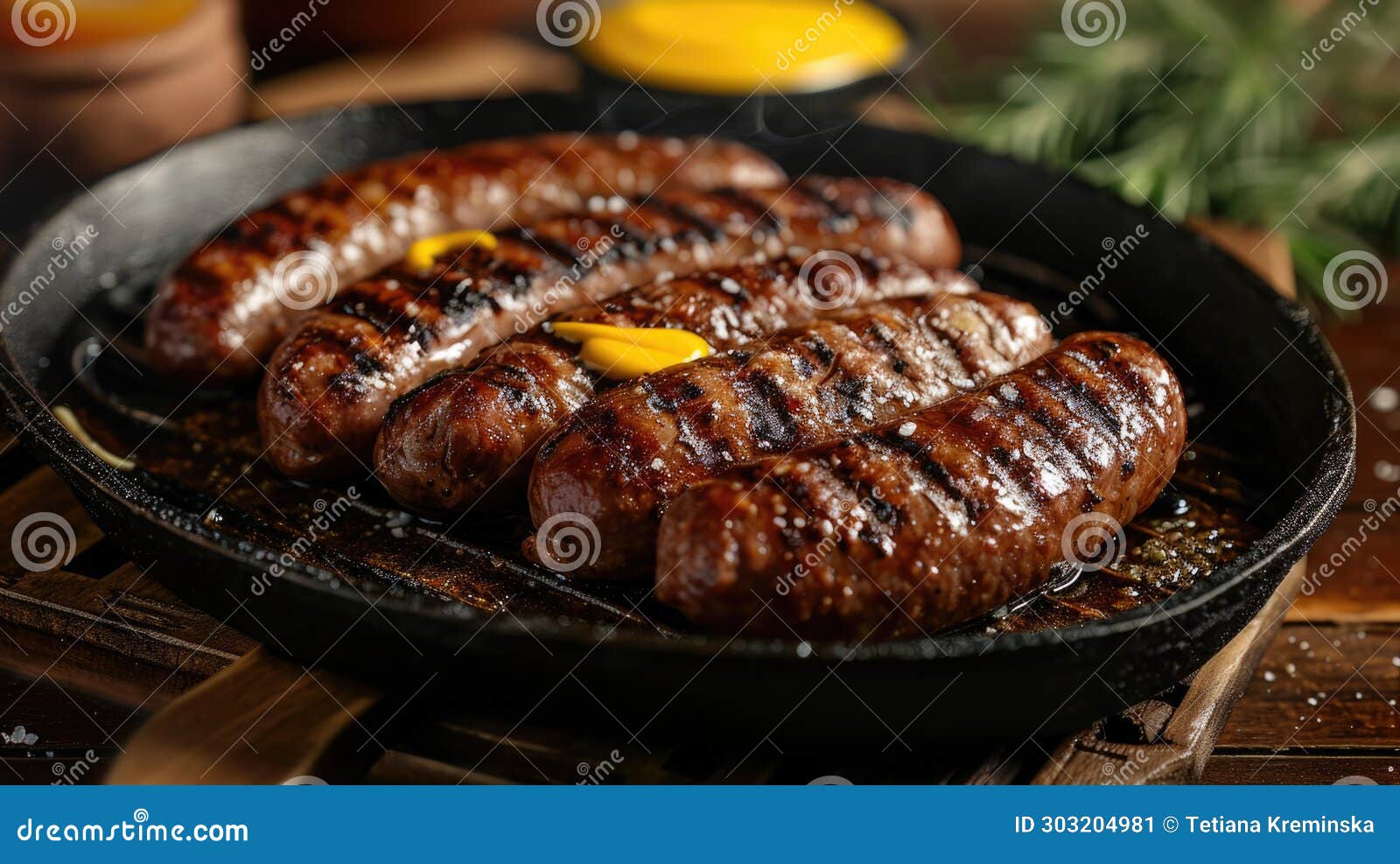 Kovbasa (Ukrainian Sausage), Sizzling with Grill Marks, Adorned with a ...