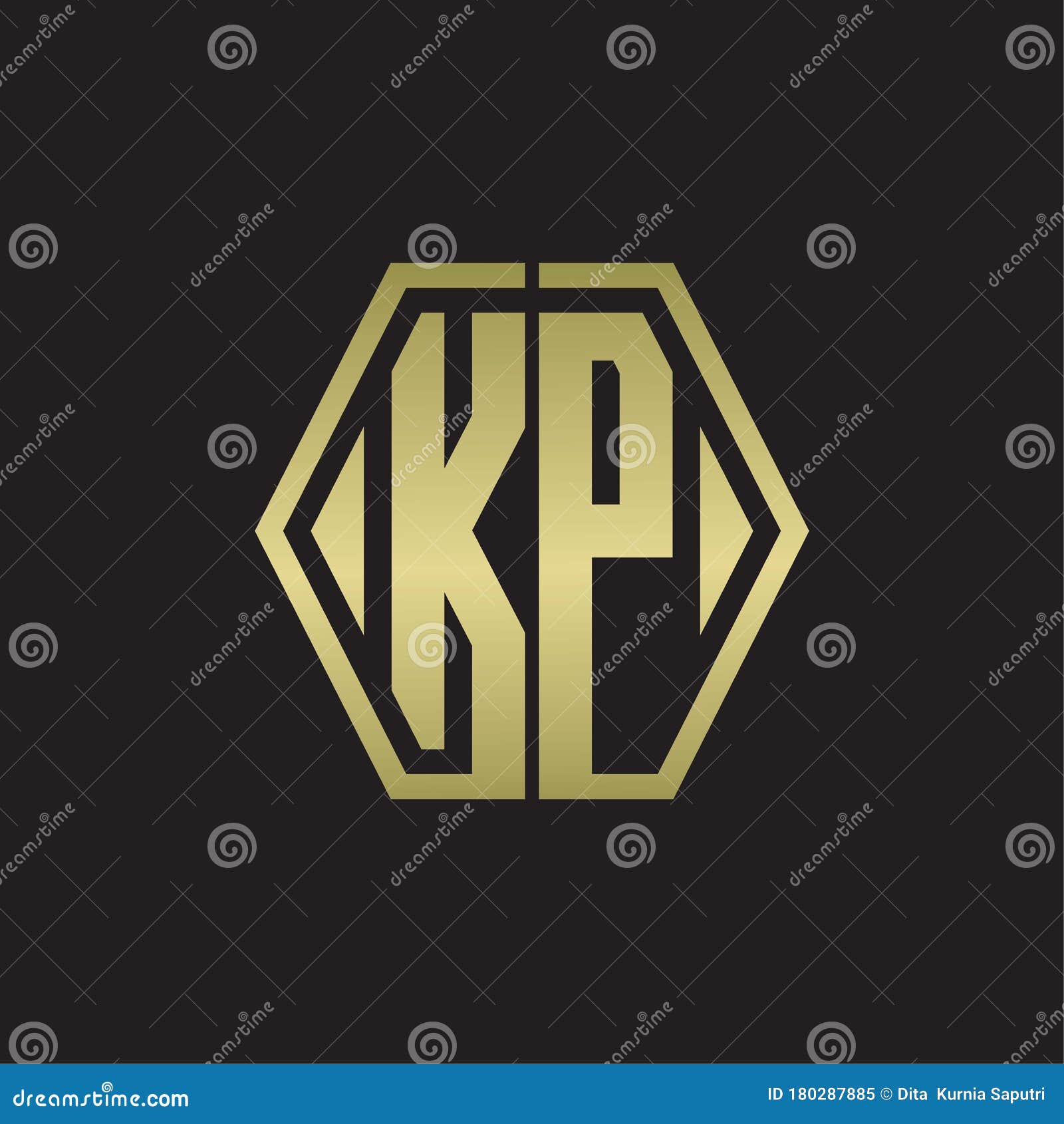 KP Logo Monogram with Hexagon Line Rounded Design Template with Gold ...