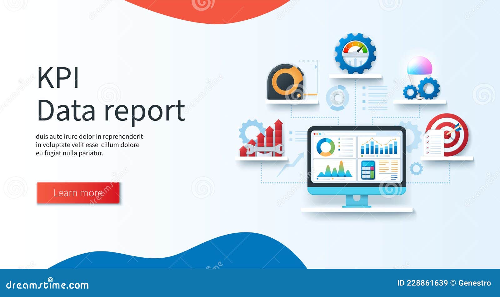 Kpi Data Report Banner Landing Page Template in 3D Style Stock Vector ...
