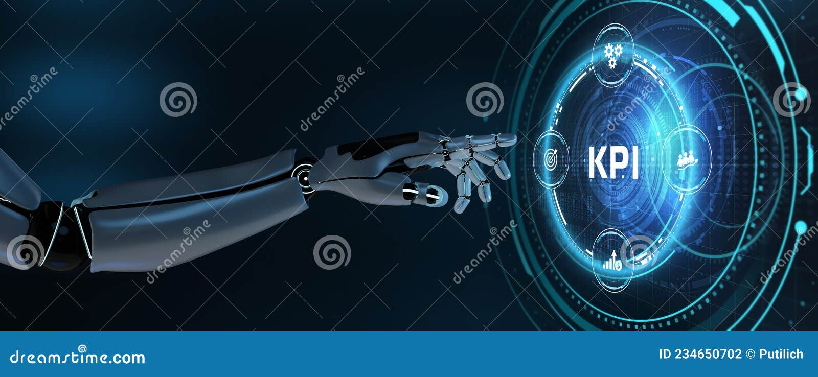 KPI Key Performance Indicator for Business Concept. Robot Pressing ...