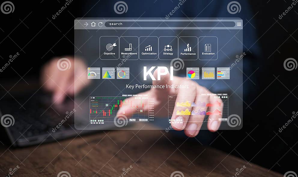 KPI Key Performance Indicator. a Businessman with Computer Notebook ...