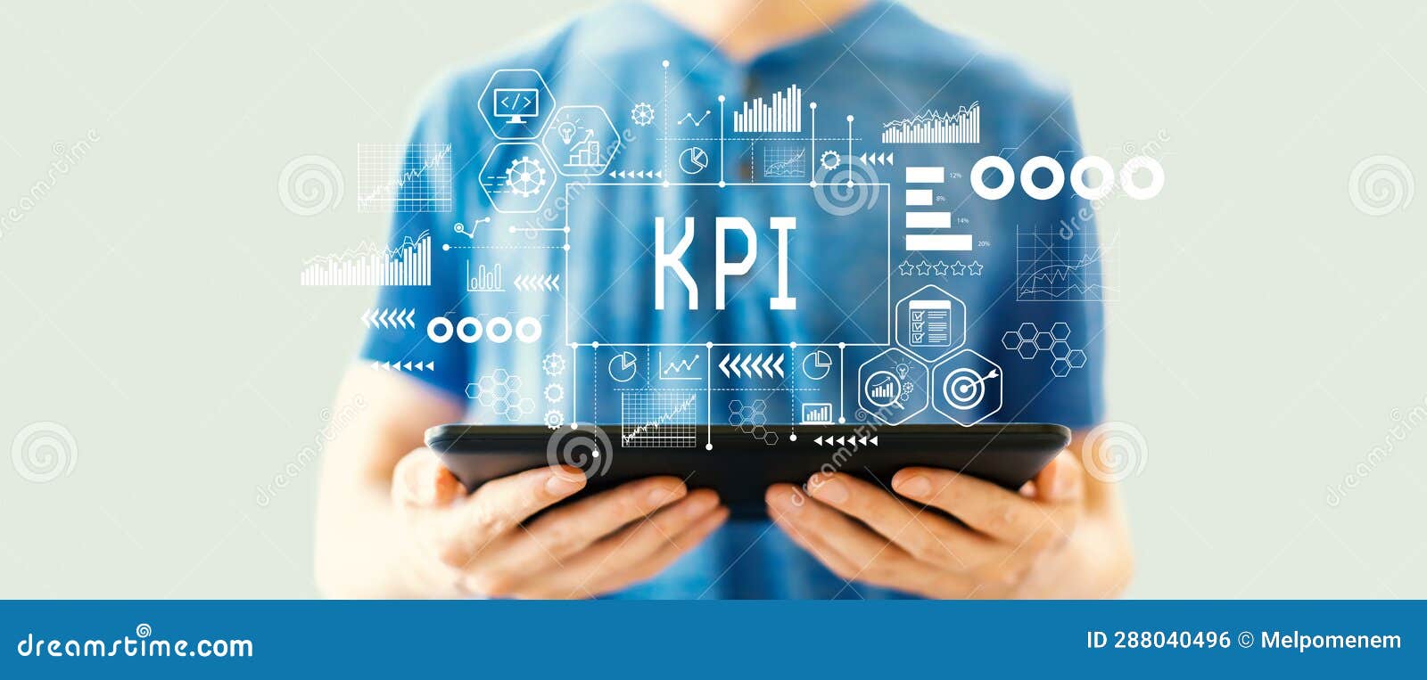 KPI - Key Performance Indicator Theme with Man Using a Tablet Stock ...