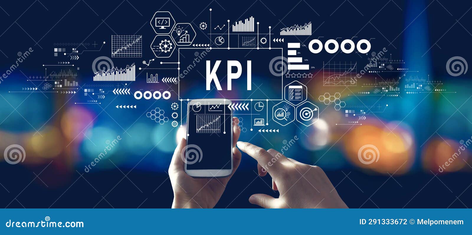 KPI - Key Performance Indicator Theme with Person Using a Smartphone at ...