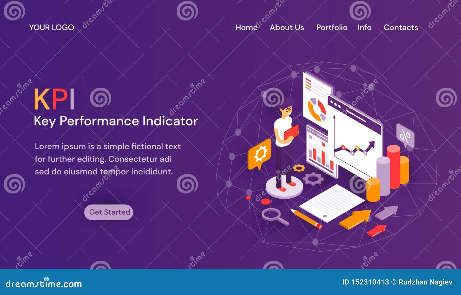 KPI Key Performance Indicator Website Template with Header Tabs, Room ...