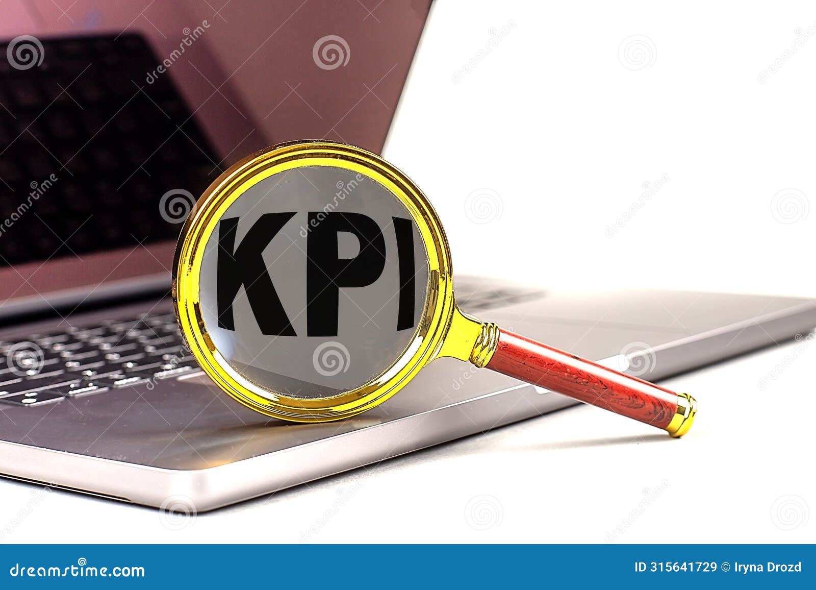 KPI Word on Magnifier on Laptop , White Background Stock Image - Image ...