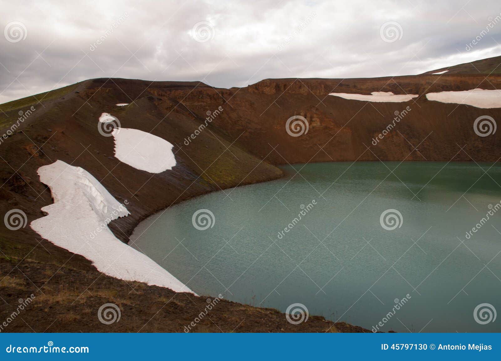 Krafla Caldera Volcano with Water and Snow Stock Photo - Image of earth ...