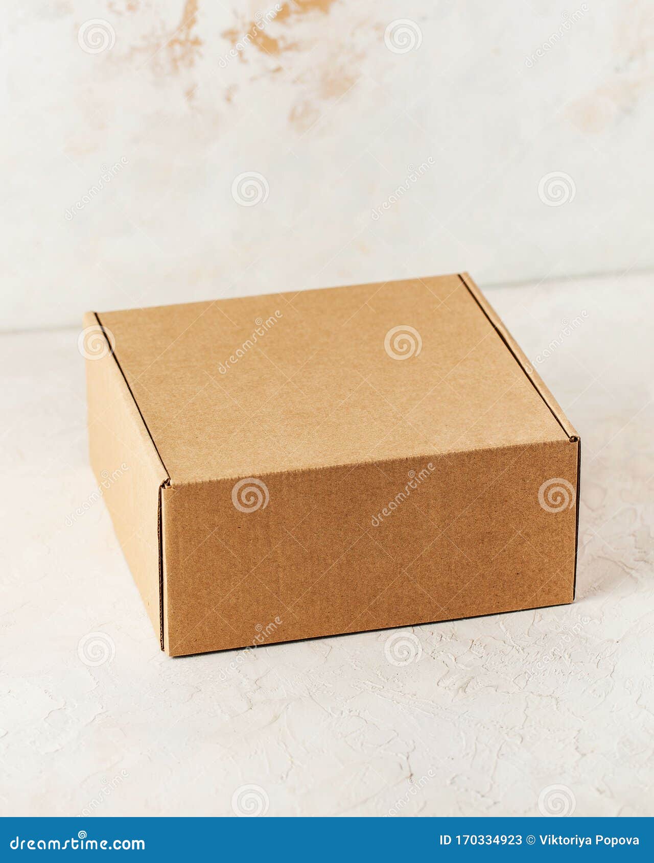 Kraft Cardboard Square Closed Box Top View on a White Background Stock ...