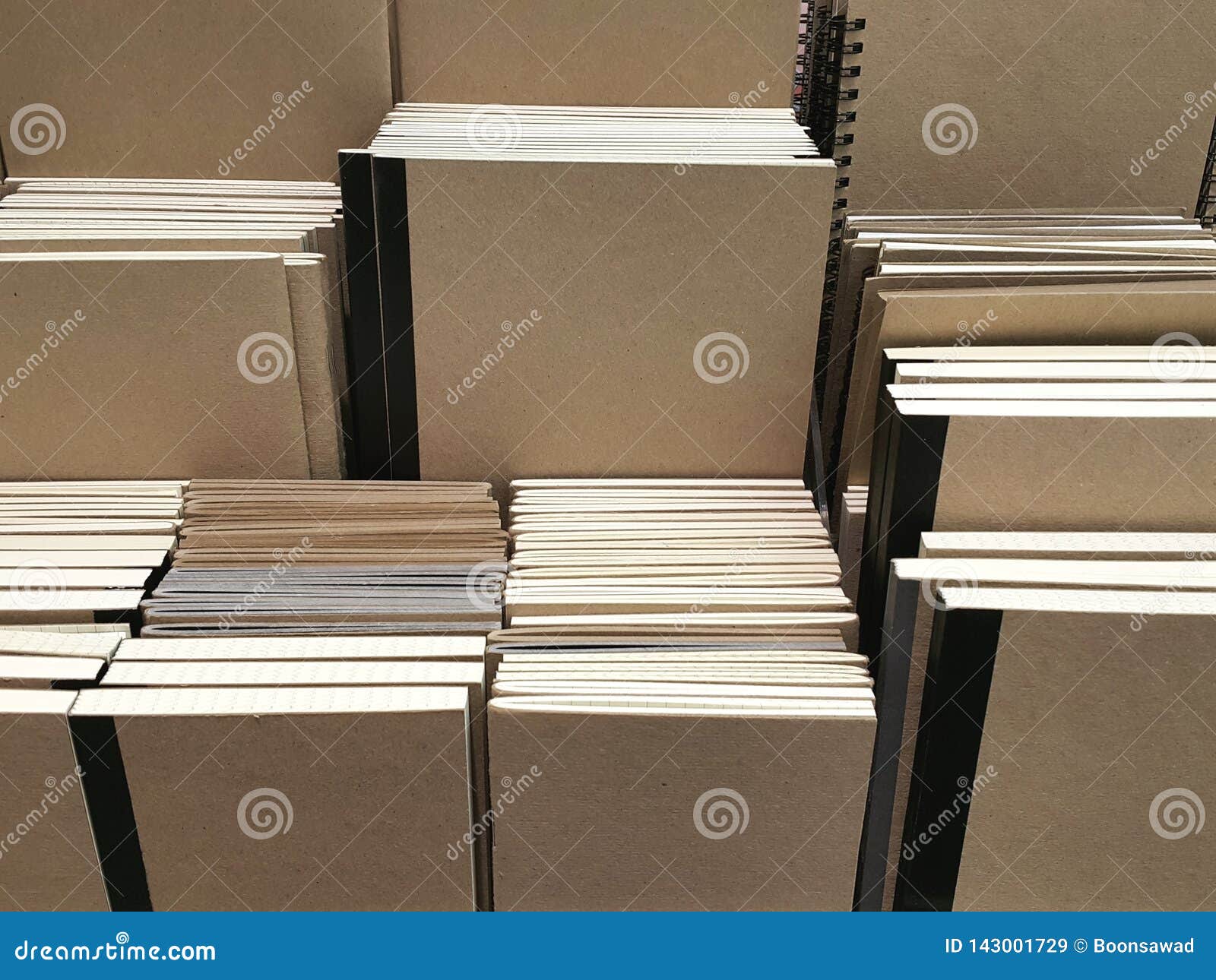 Kraft Paper Cover Notebooks on Shelf Background Stock Image - Image of ...