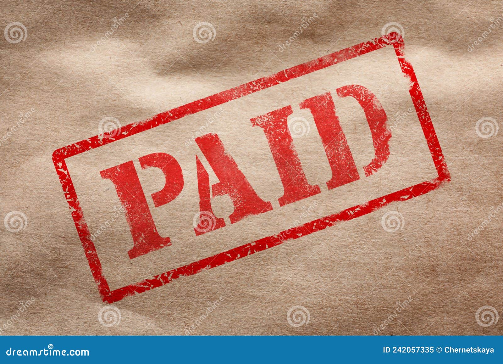 Kraft Paper with Stamp PAID, Top View Stock Image - Image of fully ...