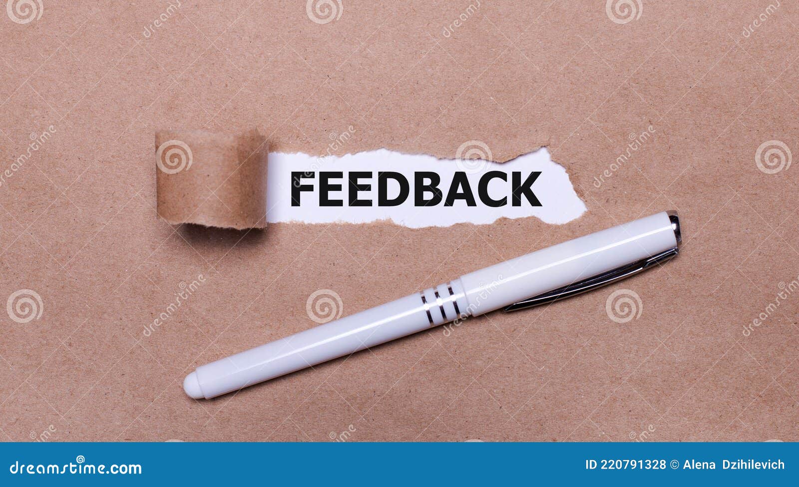 On Kraft Paper, a White Pen and a White Strip of Paper with the Text ...