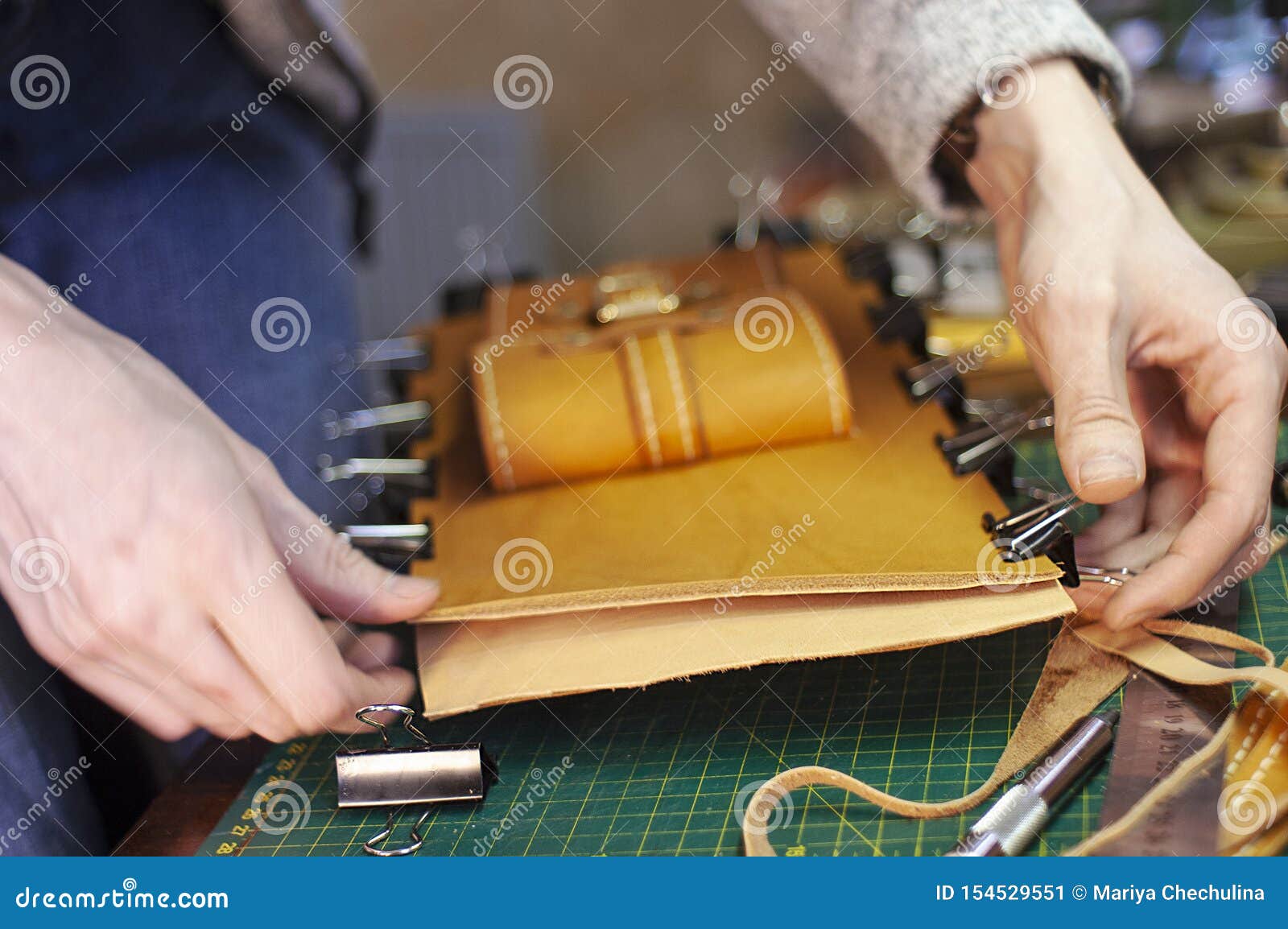 Kraft Process of Manufacturing a Handmade Leather Backpacker Stock ...