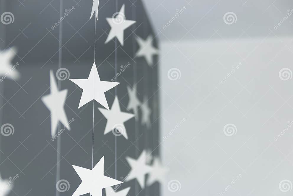 Krafted White Paper Stars on Strings Rope Stock Photo - Image of ...