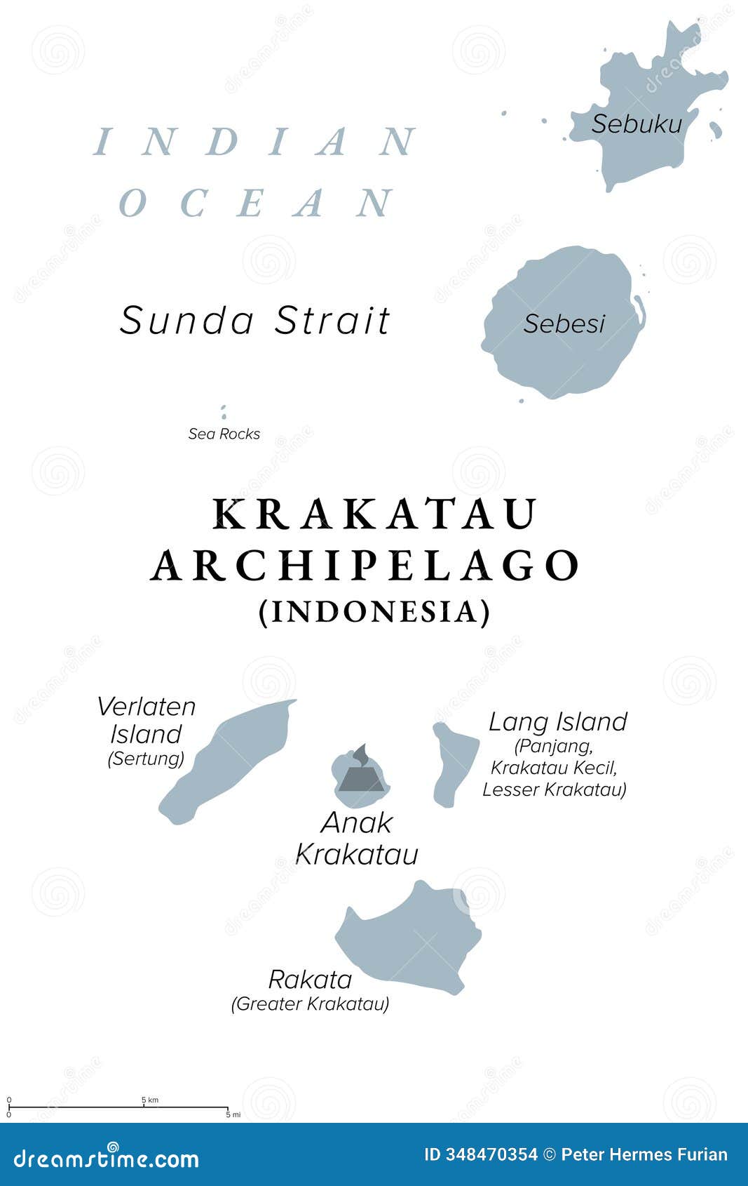 Sunda Strait, Indonesia, With Krakatau Archipelago, Gray Political Map ...