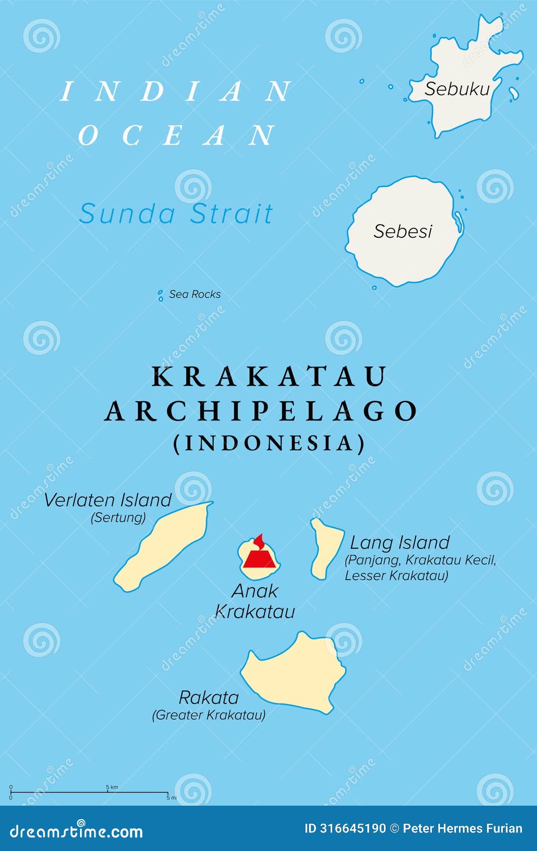 Krakatau Archipelago in the Sunda Strait, Indonesia, Political Map ...