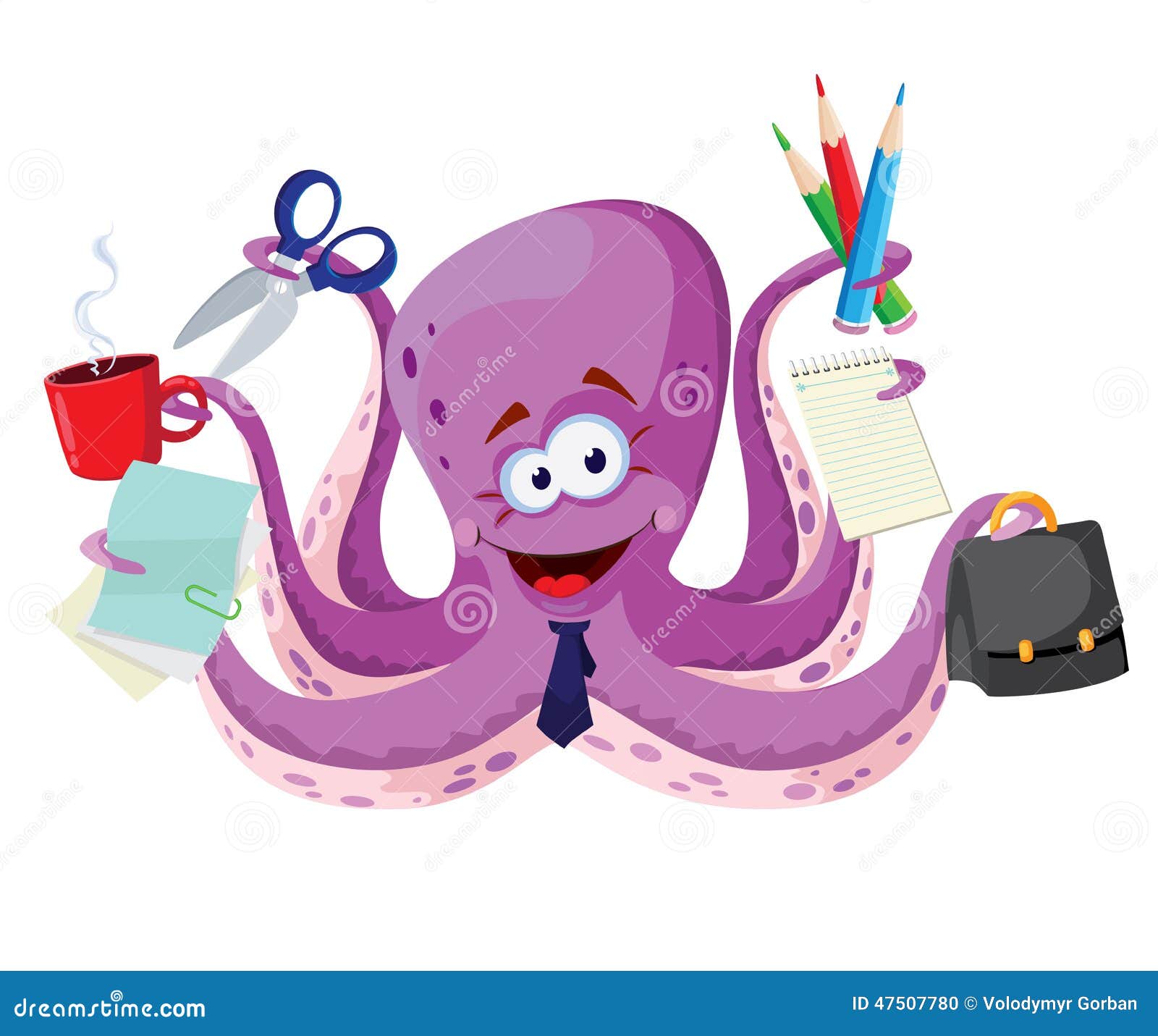 Krake mit Büroartikel vektor abbildung. Illustration von gläser - 47507780