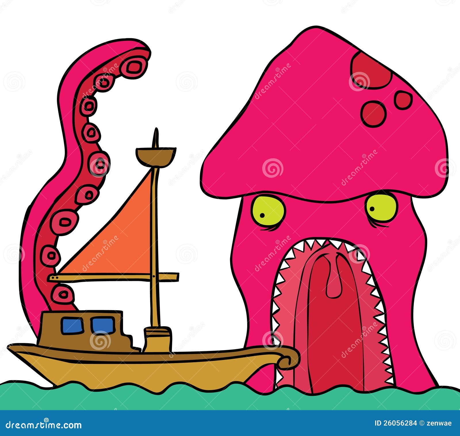 Kraken stock vector. Illustration of ship, pink, jaws - 26056284