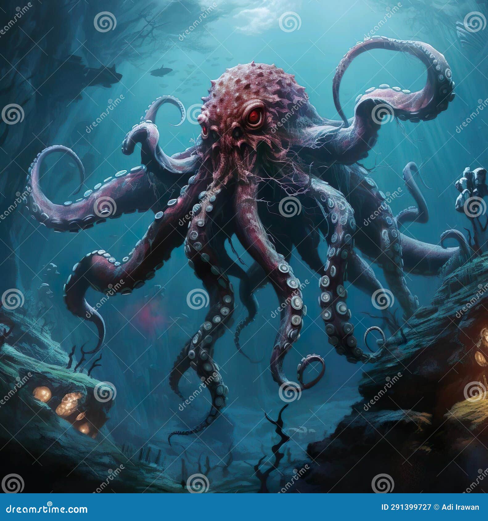 Kraken Monster Attack Vector Illustration | CartoonDealer.com #40677028