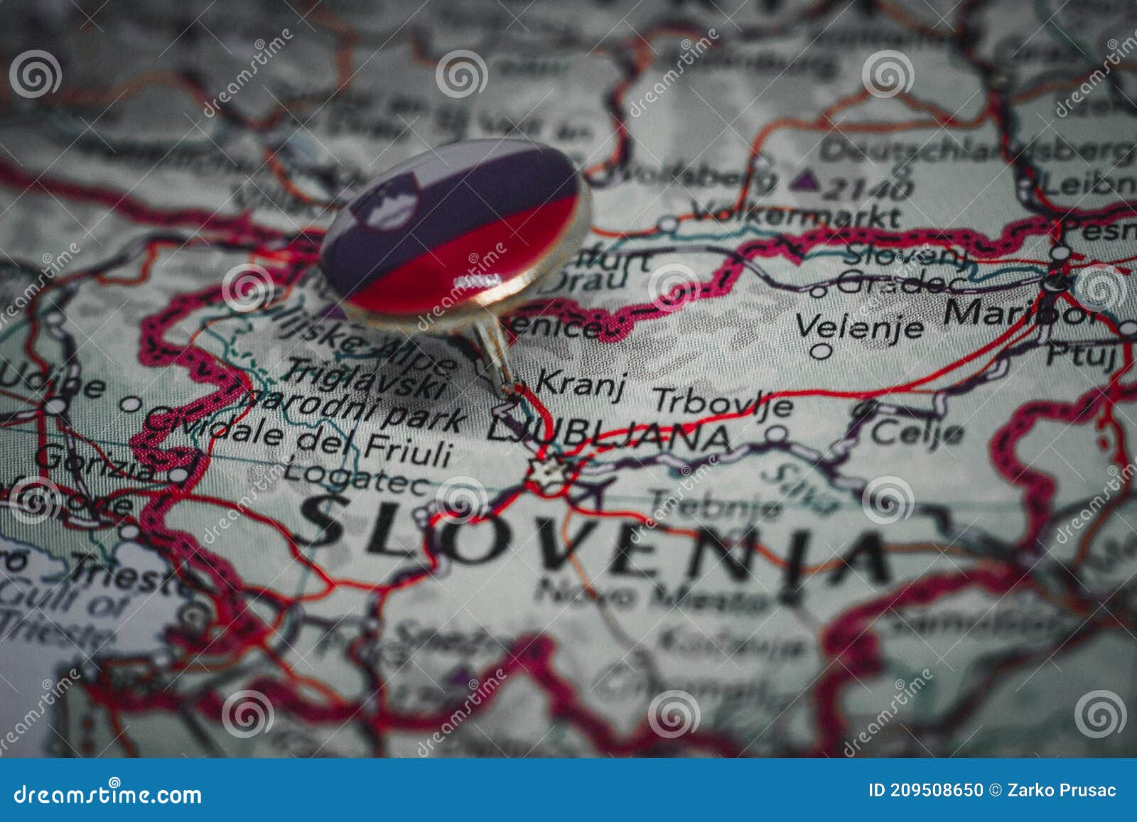 Kranj Pinned on a Map with Flag of Slovenia Stock Photo - Image of flag ...