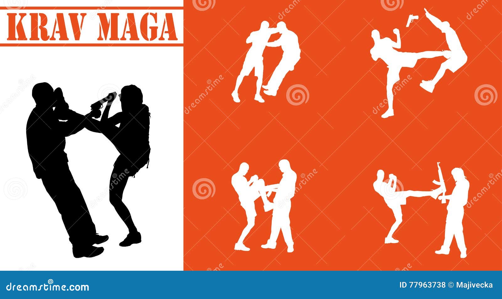 Krav Maga Silhouettes. Two Abstract Fighters Pictogram Cartoon Vector ...