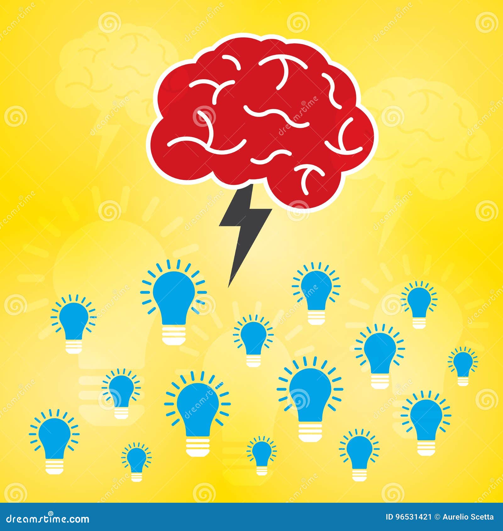 Kreatives Gehirn Und Blitz Der Geistesblitzidee Vektor Abbildung ...
