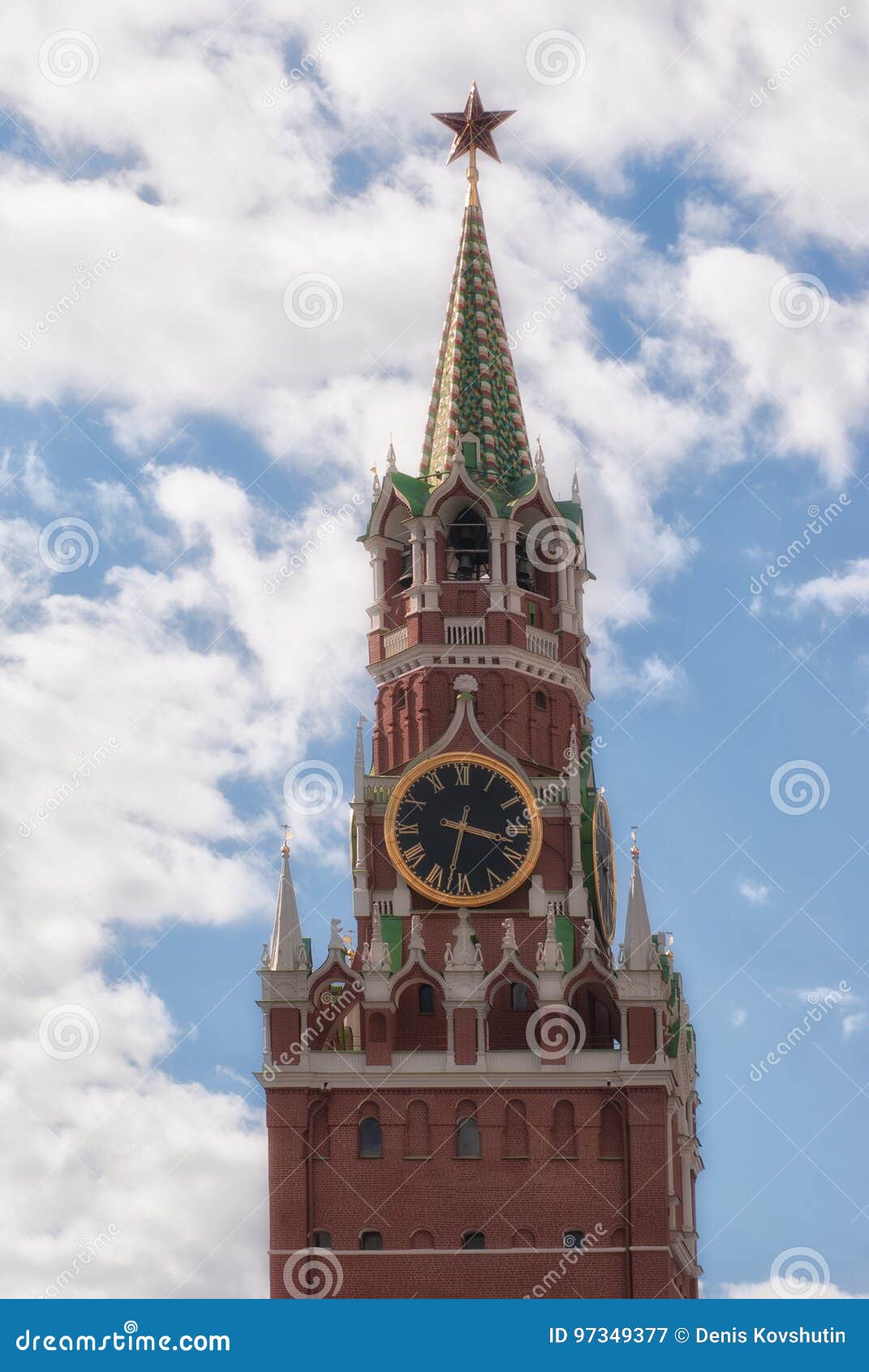 Kremlin Clock Chimes Close-up Against a Blue Cloudy Sky. Moscow Stock ...