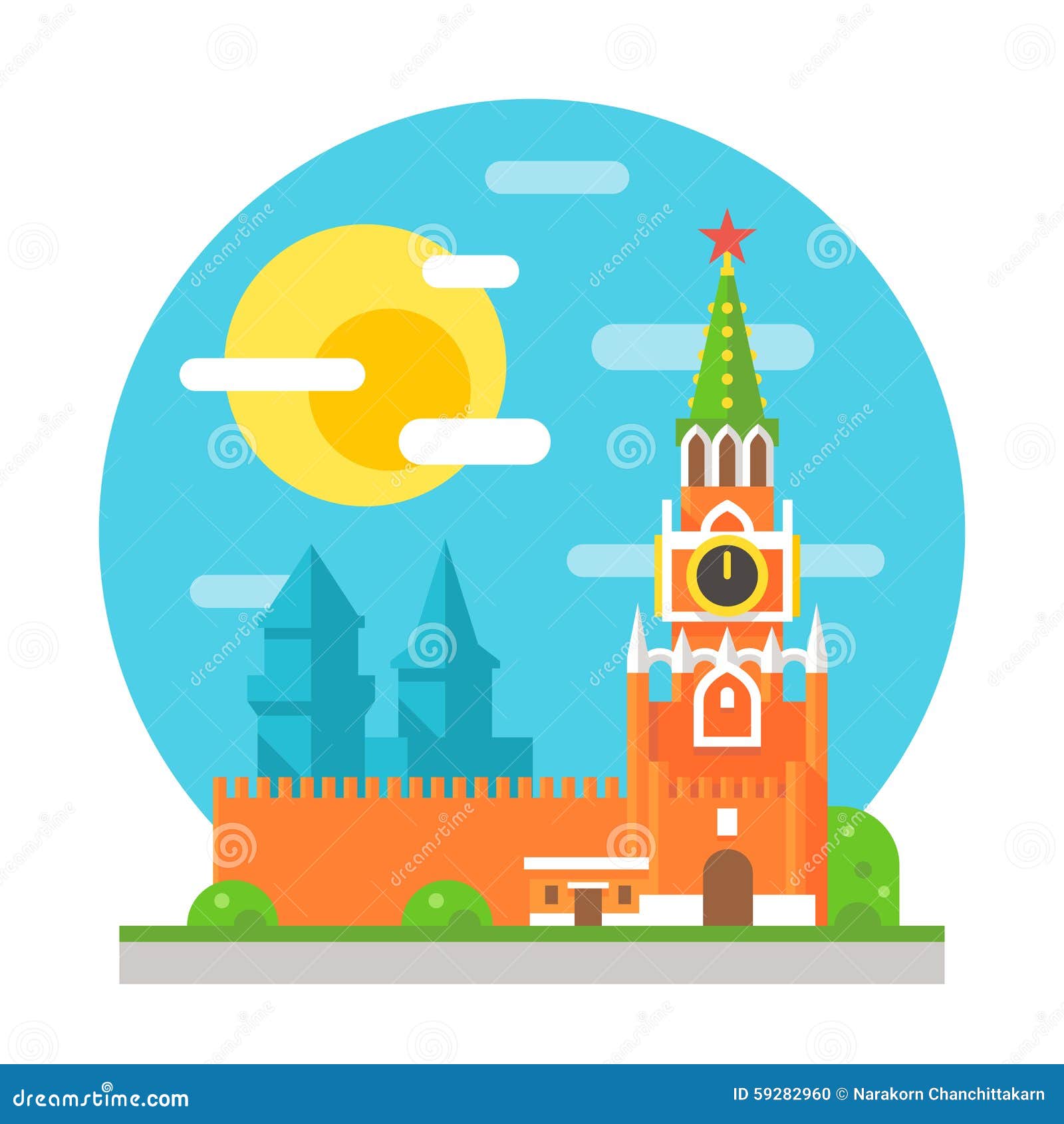 Kremlin Clock Tower Flat Design Stock Vector - Illustration of soviet ...