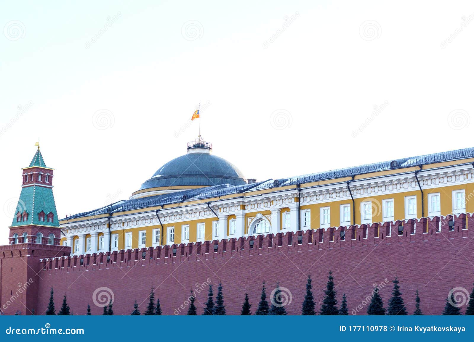 Kremlin Moscow Dome of Senate Behind Red Wall Stock Photo - Image of ...