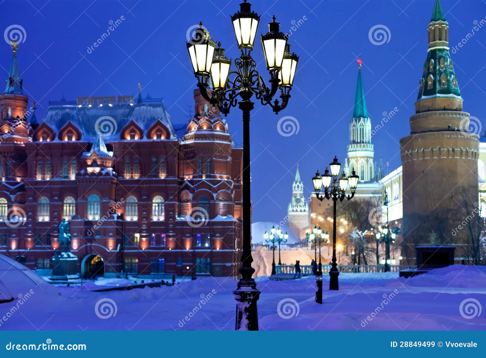 Kremlin Towers in Winter Snowing Night Stock Image - Image of garden ...