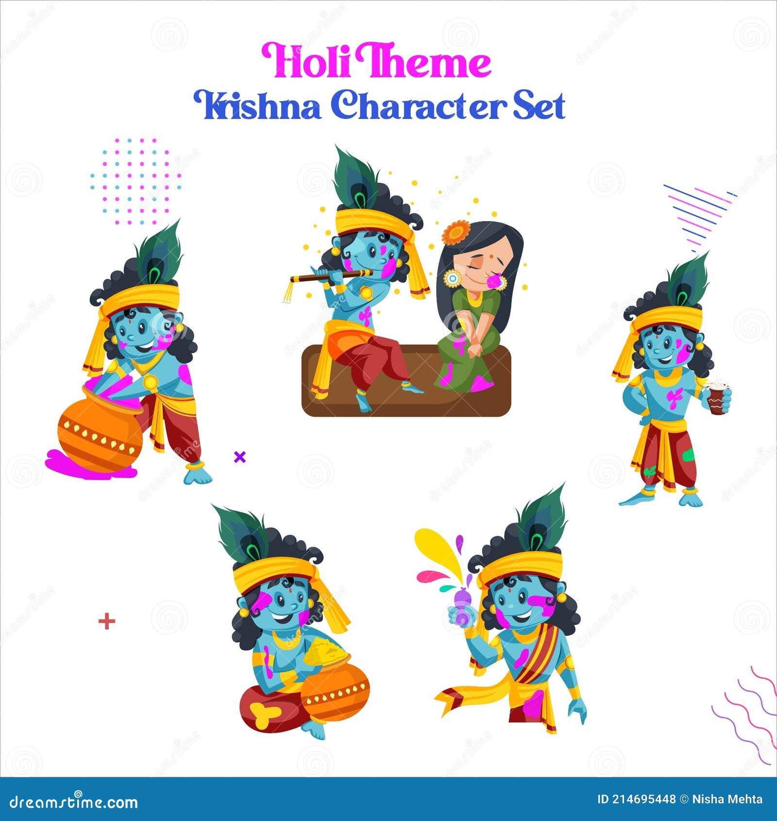 God Krishna Character Sitting In Lotus Position. Vector Flat Cartoon ...