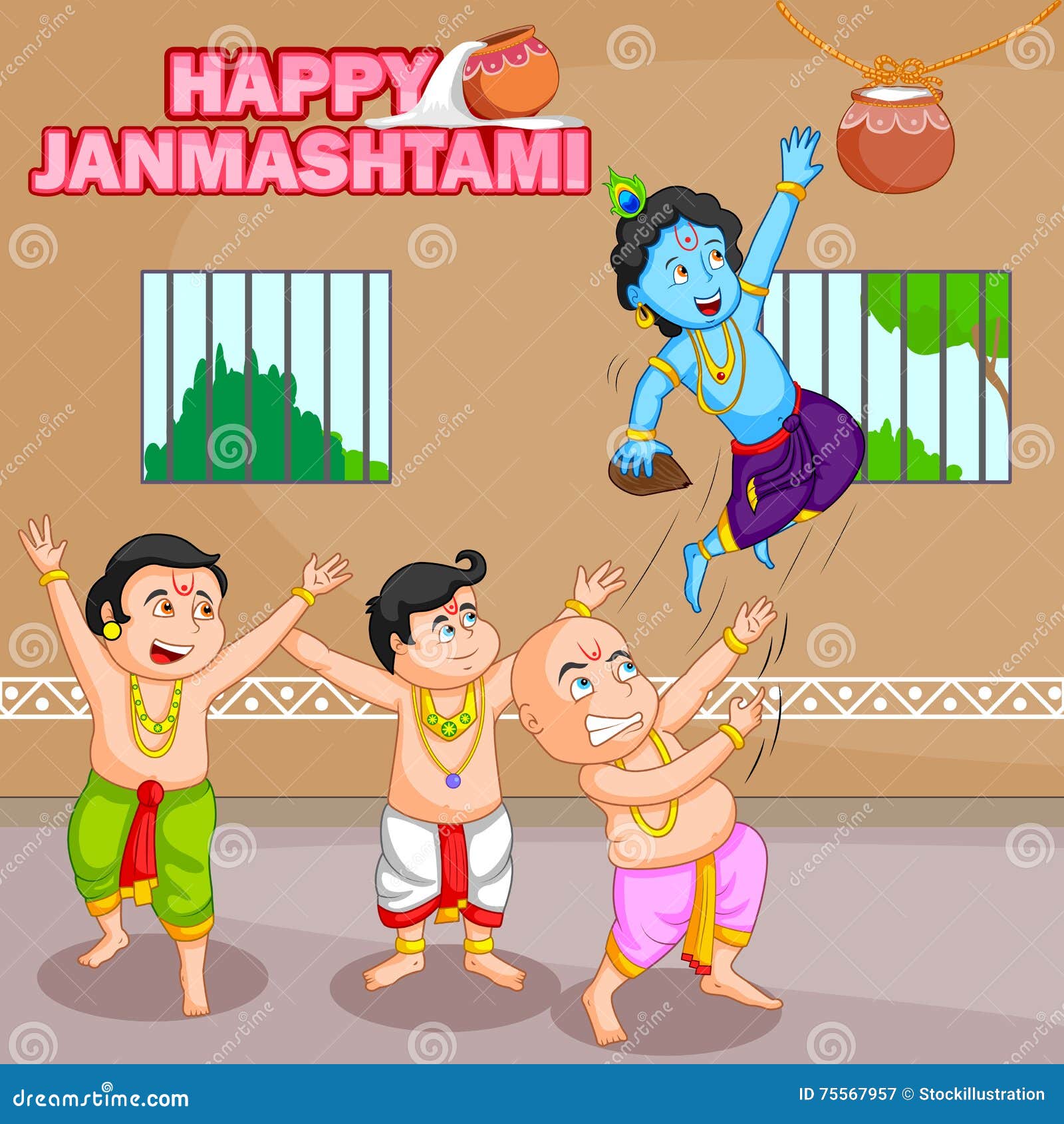 Krishna Brekende Dahi Handi in Janmashtami Vector Illustratie ...