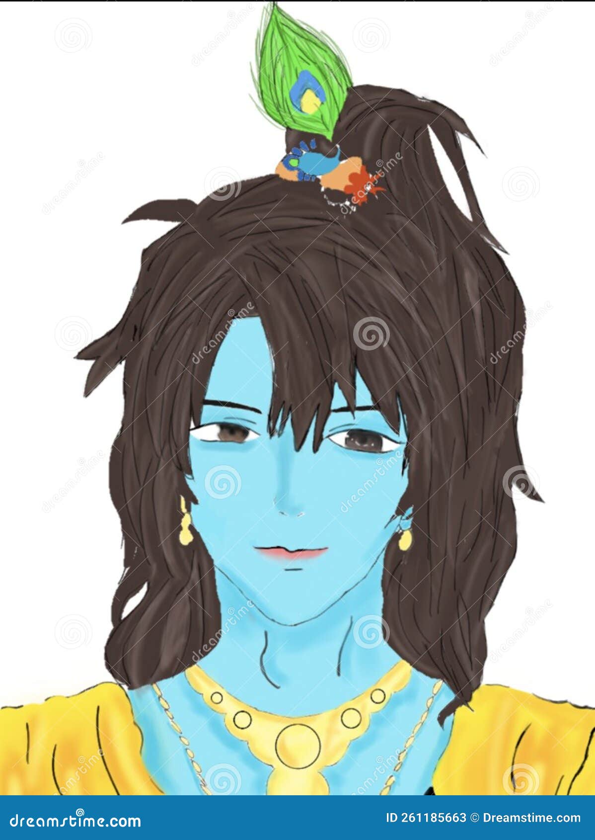 Krishna Drawing in Anime Mood Stock Illustration - Illustration of ...