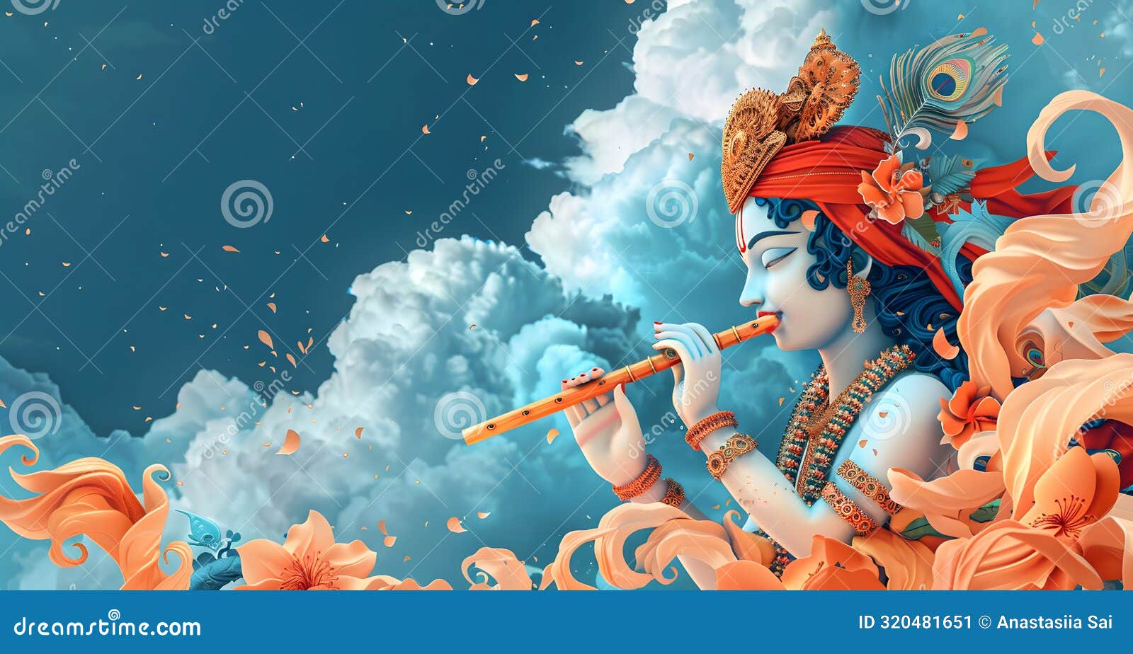 Krishna plays the pipe stock image. Image of pipe, blowing - 320481651