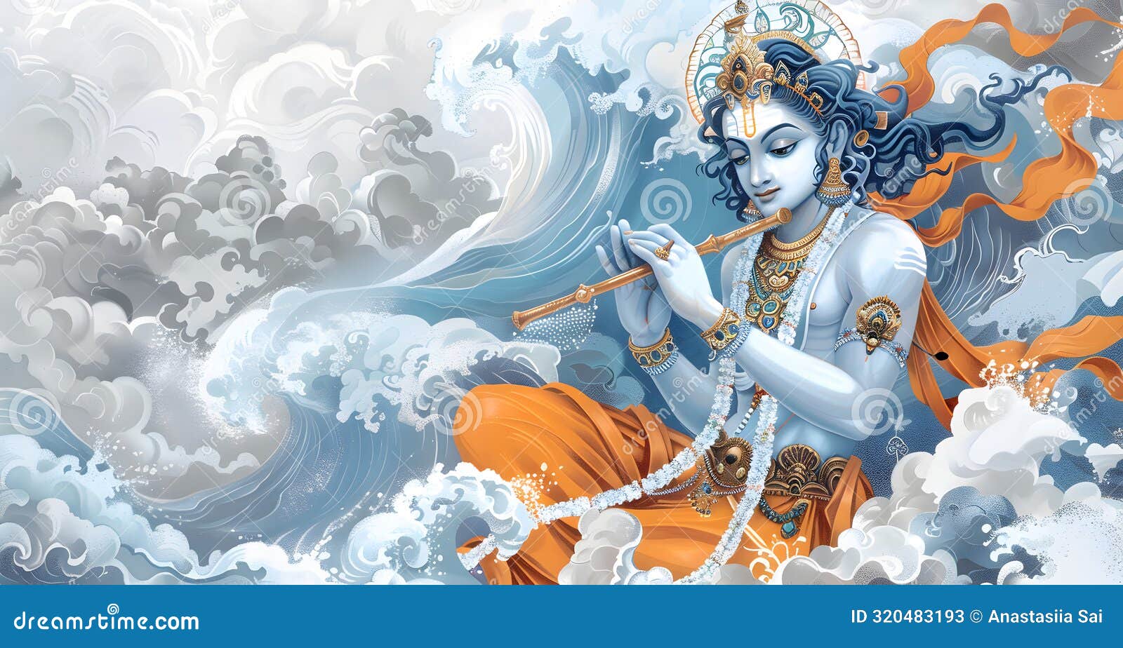 Krishna plays the pipe stock image. Image of musician - 320483193
