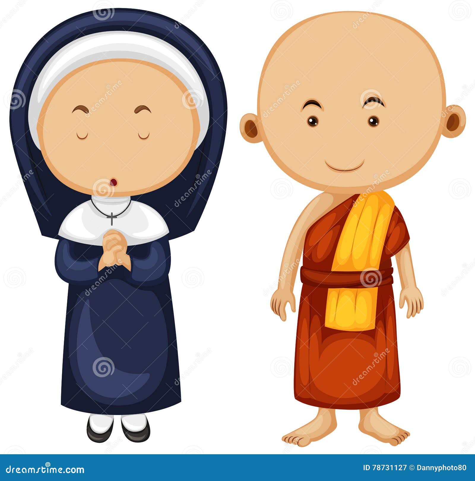 Kristen Nunna Och Buddistisk Munk Vektor Illustrationer - Illustration ...