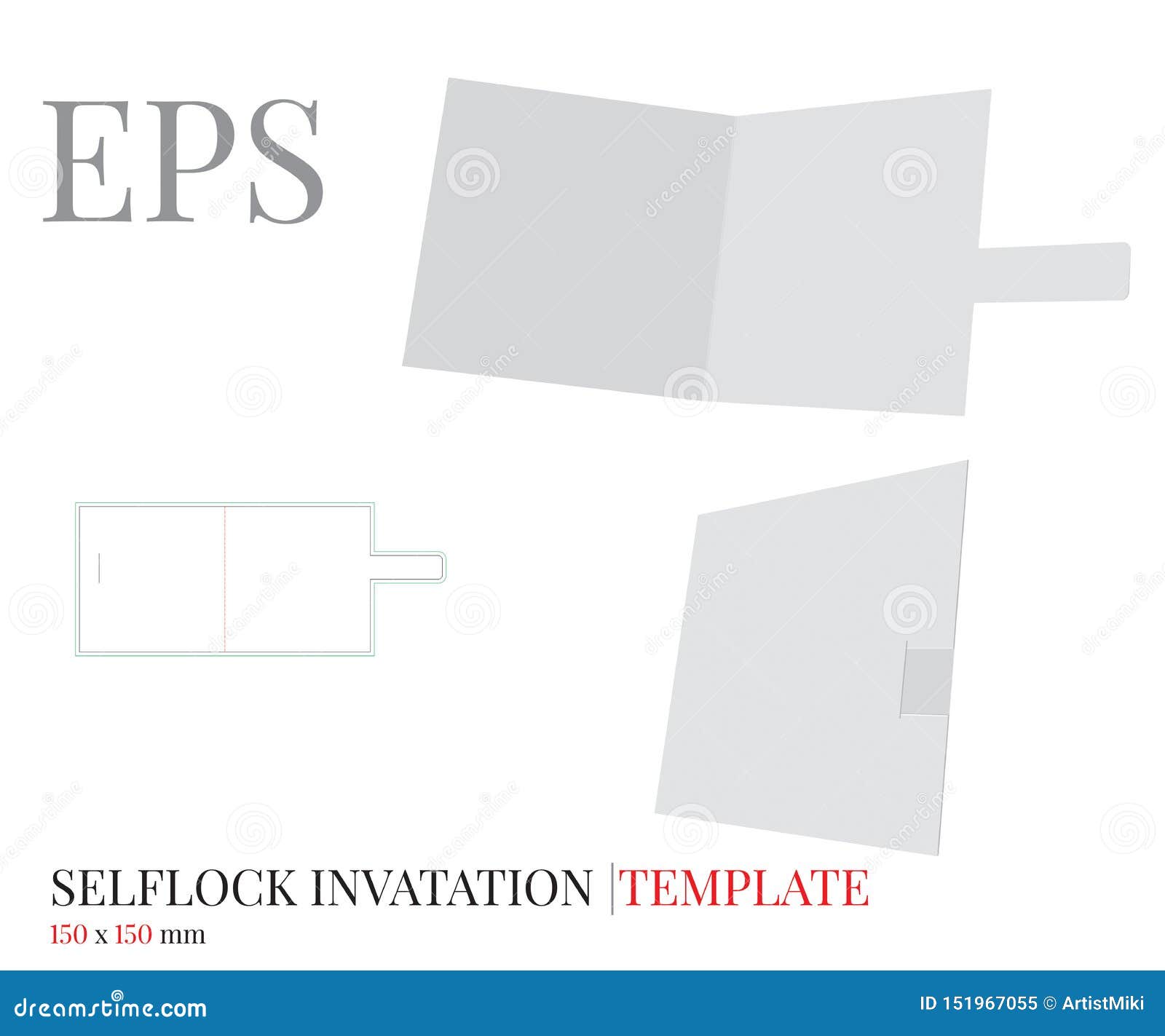 Self Lock Invitation Template, Vector with Die Cut / Laser Cut Lines ...