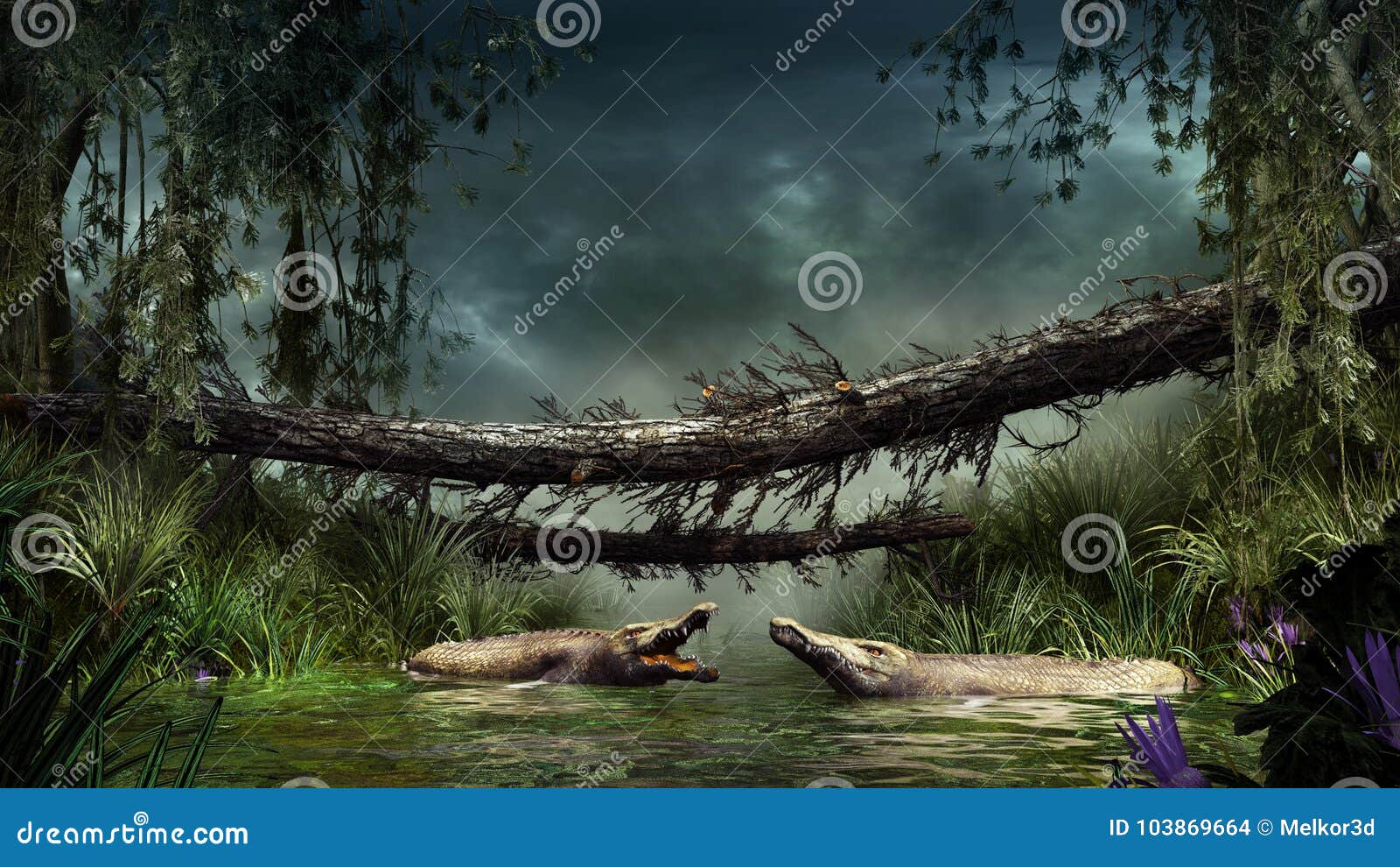 Krokodillen in het moeras stock illustratie. Illustration of kunstwerk ...