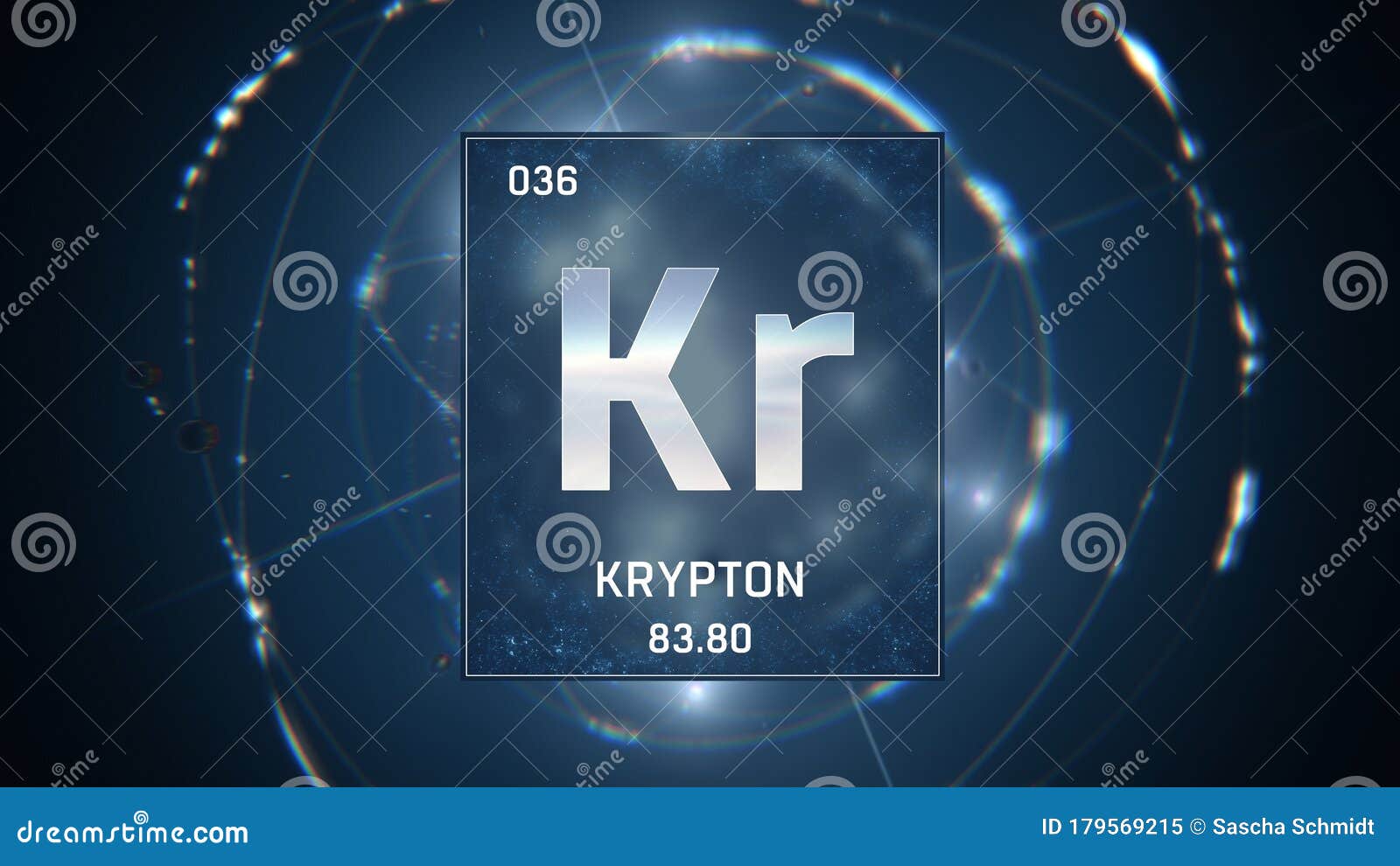 Krypton As Element 36 of the Periodic Table 3D Illustration on Blue ...