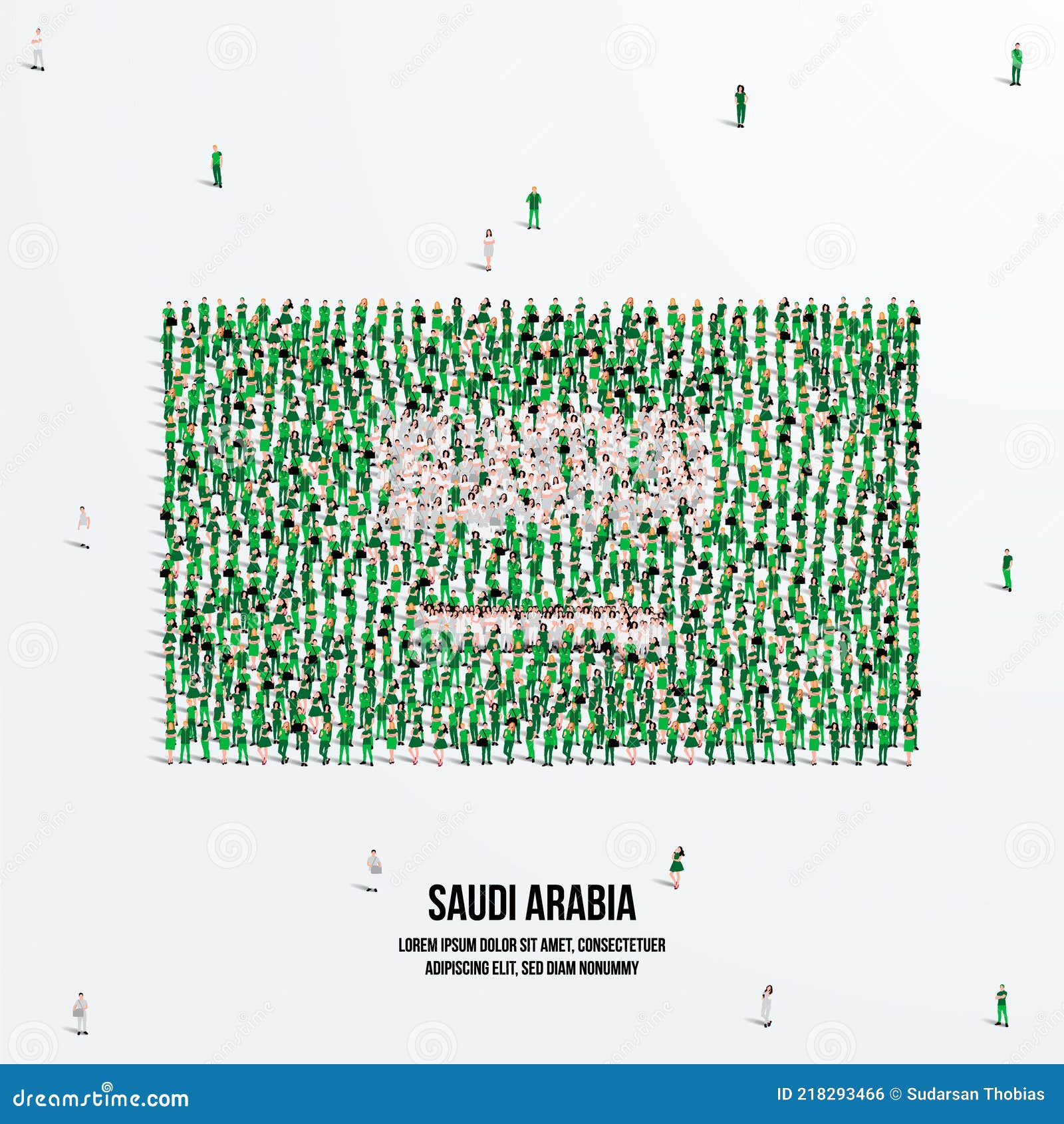 Ksa Flag A Large Group Of People Form To Create The Shape Of The Saudi