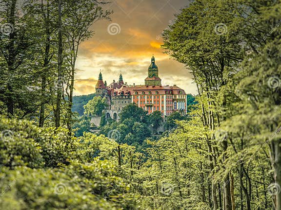 Ksi?? Castle, the Third Largest Castle in Poland. Stock Image - Image ...