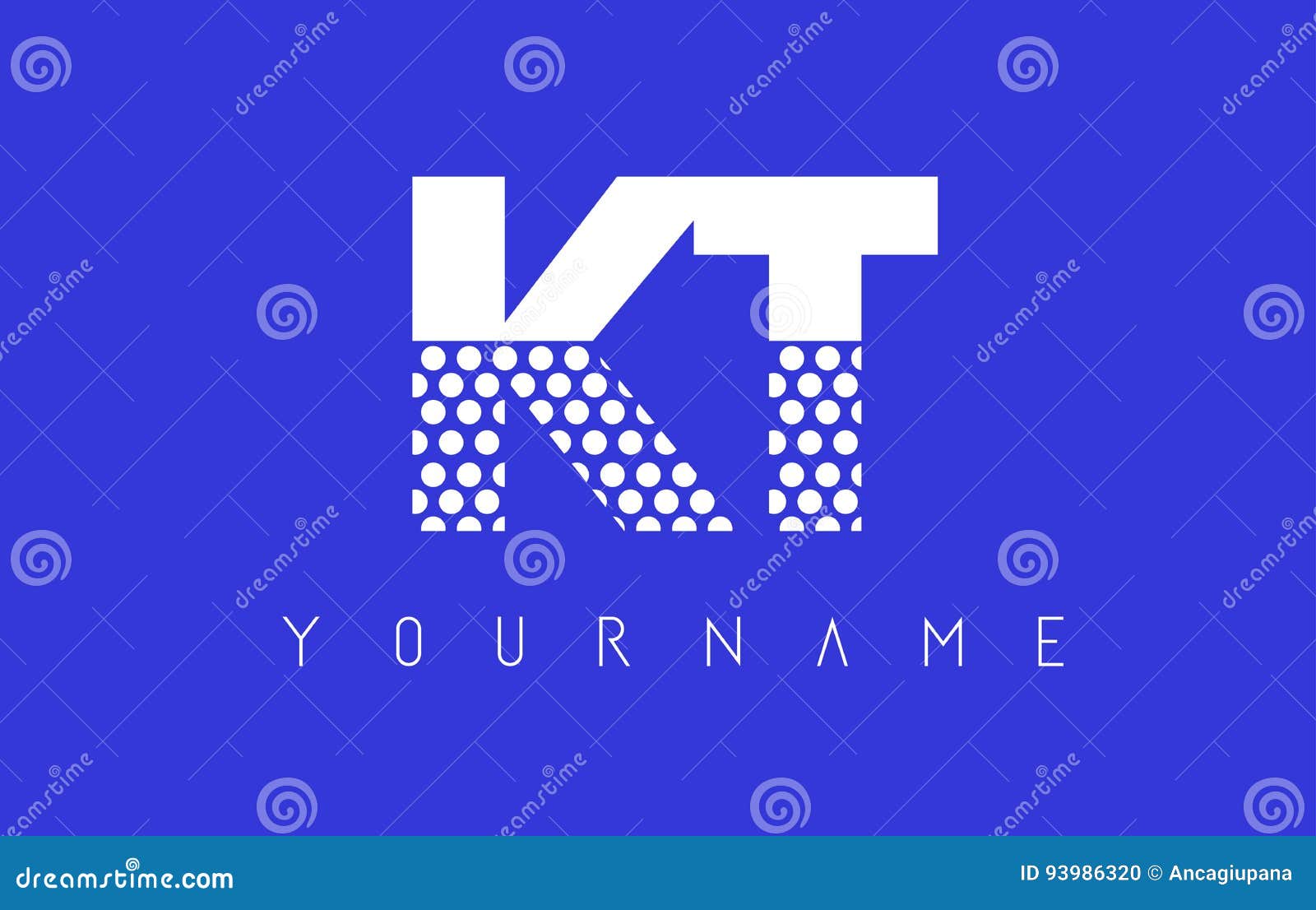 KT K T Dotted Letter Logo Design with Blue Background. Stock Vector ...