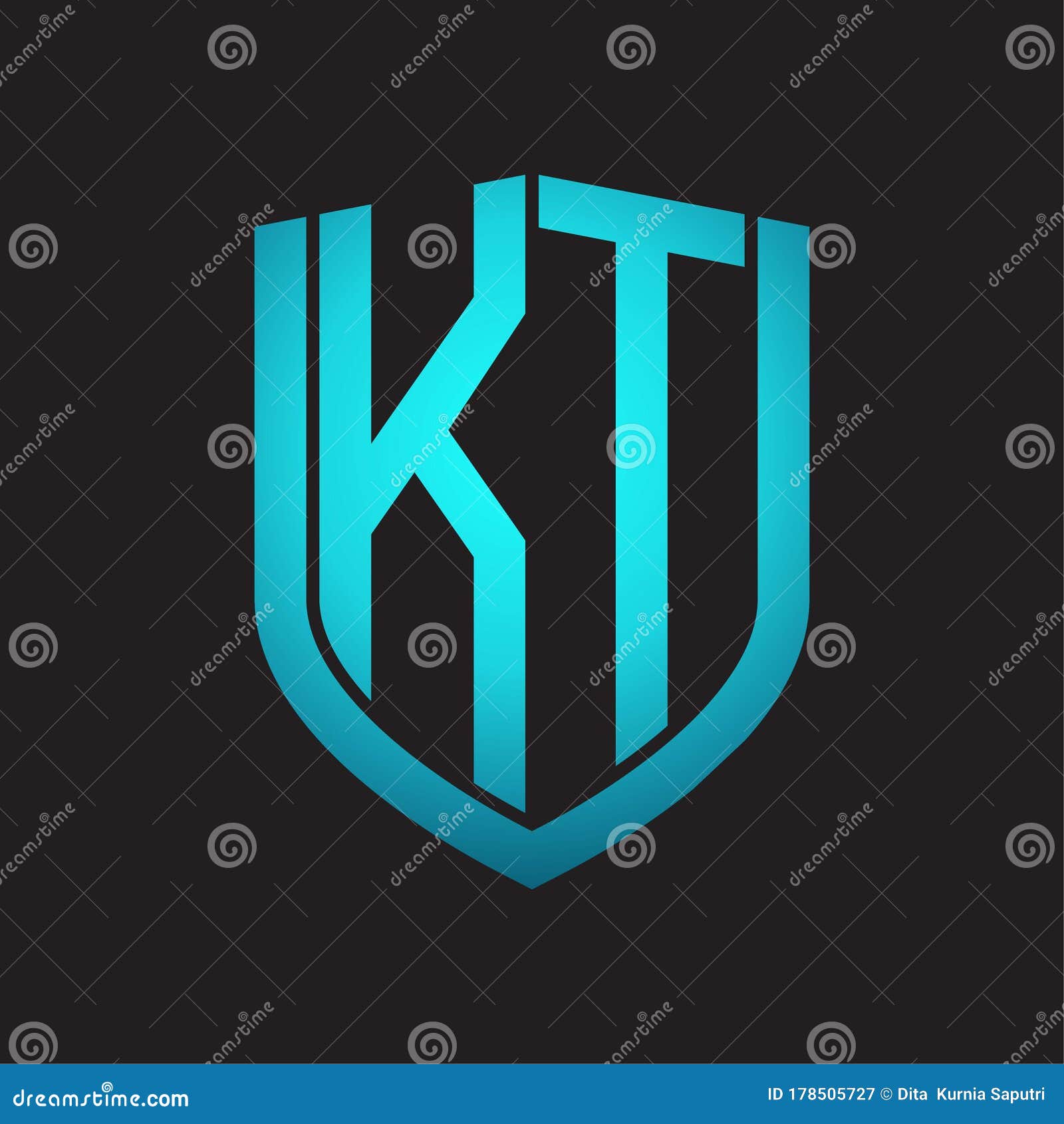 KT Logo Monogram with Emblem Shield Design Isolated with Blue Colors on ...