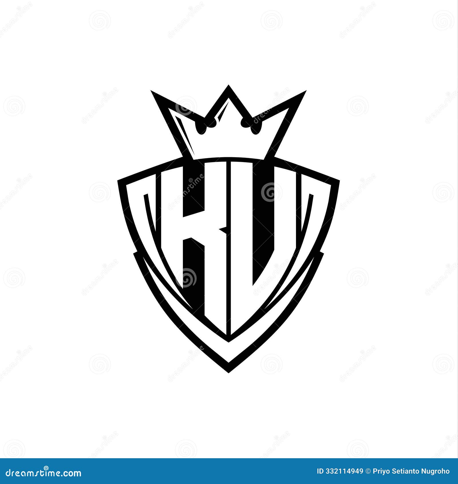 KU Letter Logo With Sharp Triangle Shield Shape With Crown Inside White ...