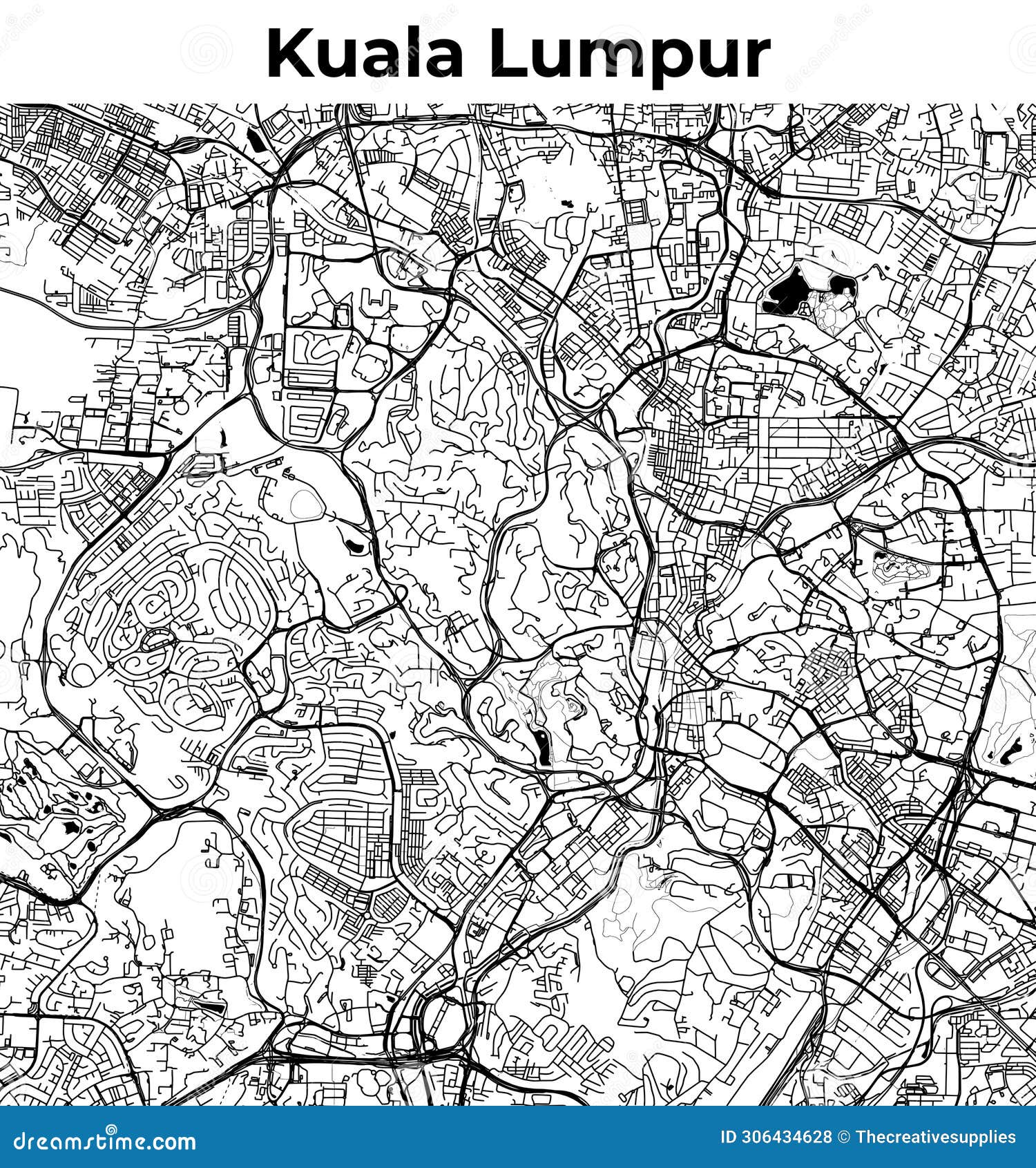 Kuala Lumpur City Map, Cartography Map, Street Layout Map Stock ...