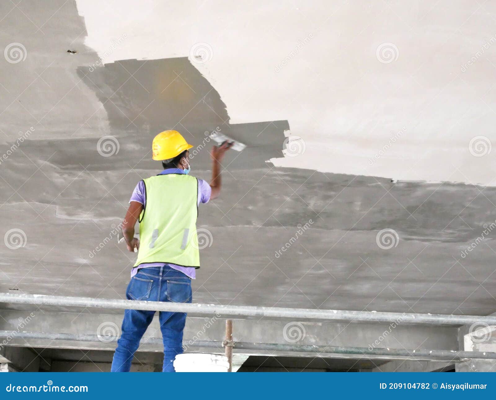 Construction Site Workers are Doing Ceiling Soffit Skim Coat Work at ...
